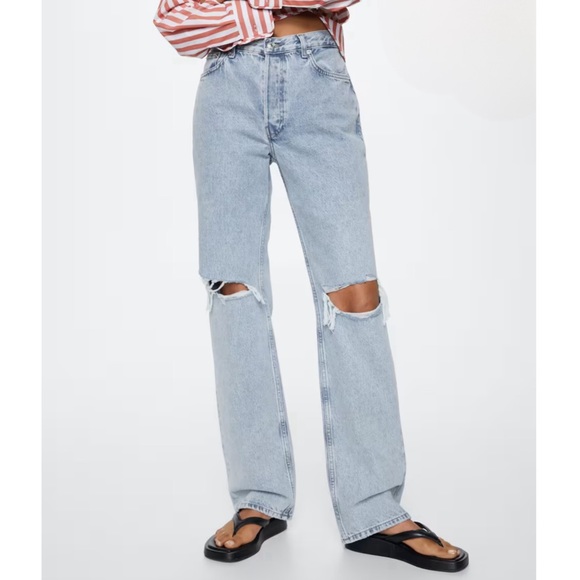 Mango | Jeans | Mango High Waist Straight Jeans 4 S Ripped Knee Classic ...